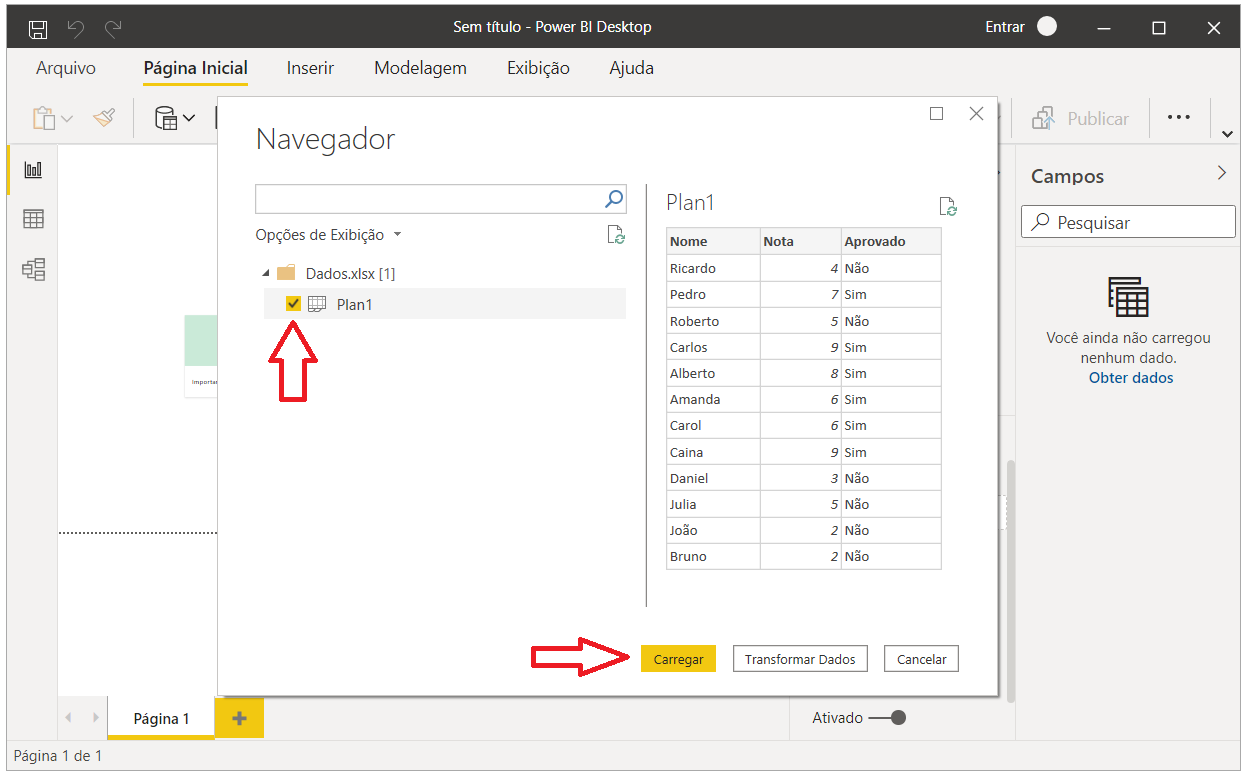 Carregando uma planilha do Excel no Power BI